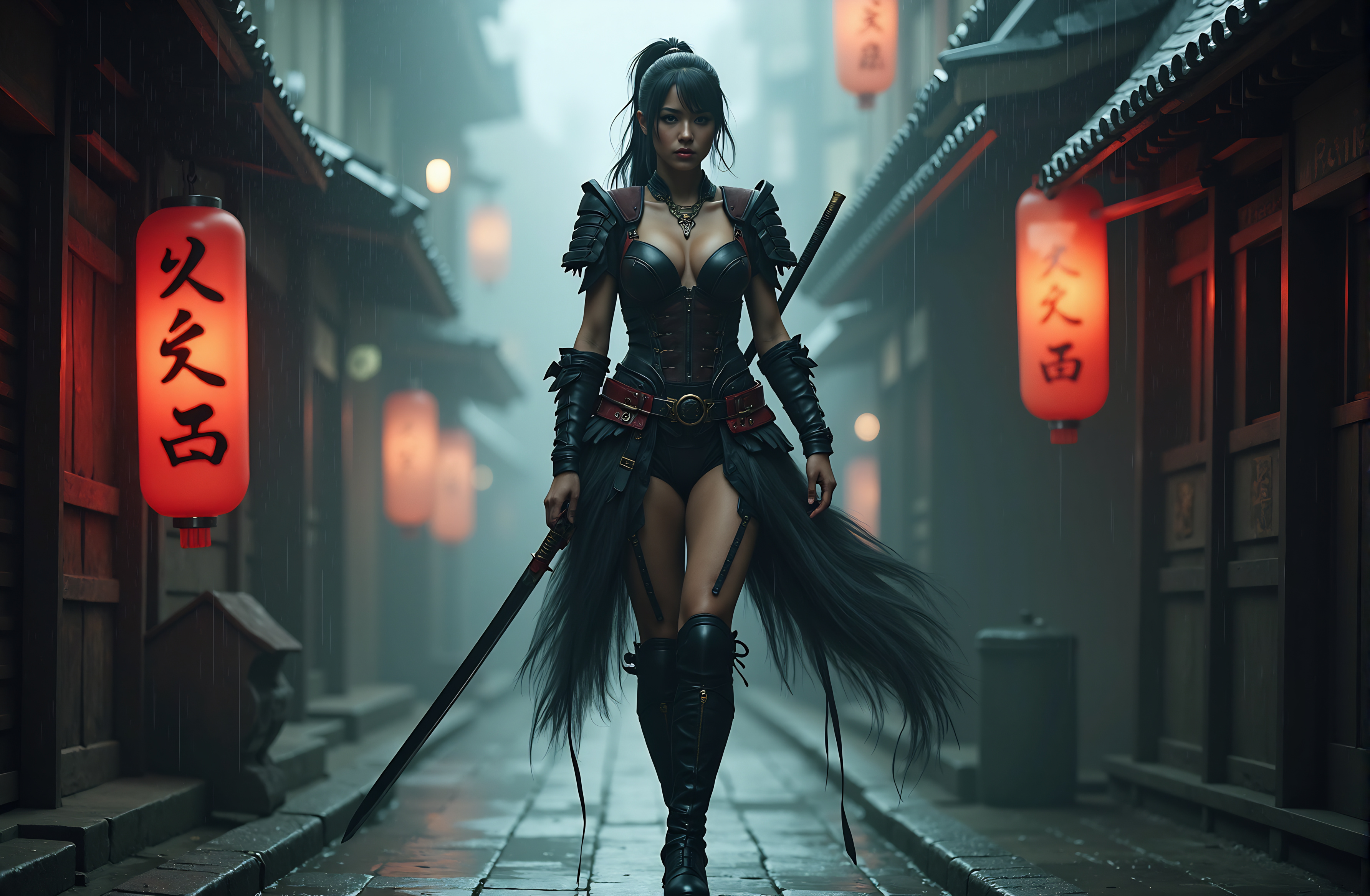 Gorgeous muscular 45 year old goddess samurai with m...