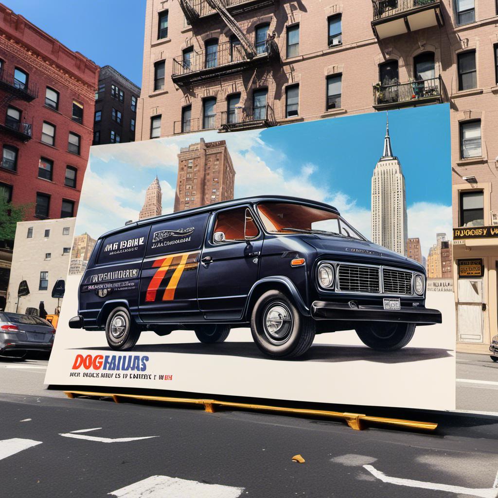 A poster in style of a 77 dodge van in the...