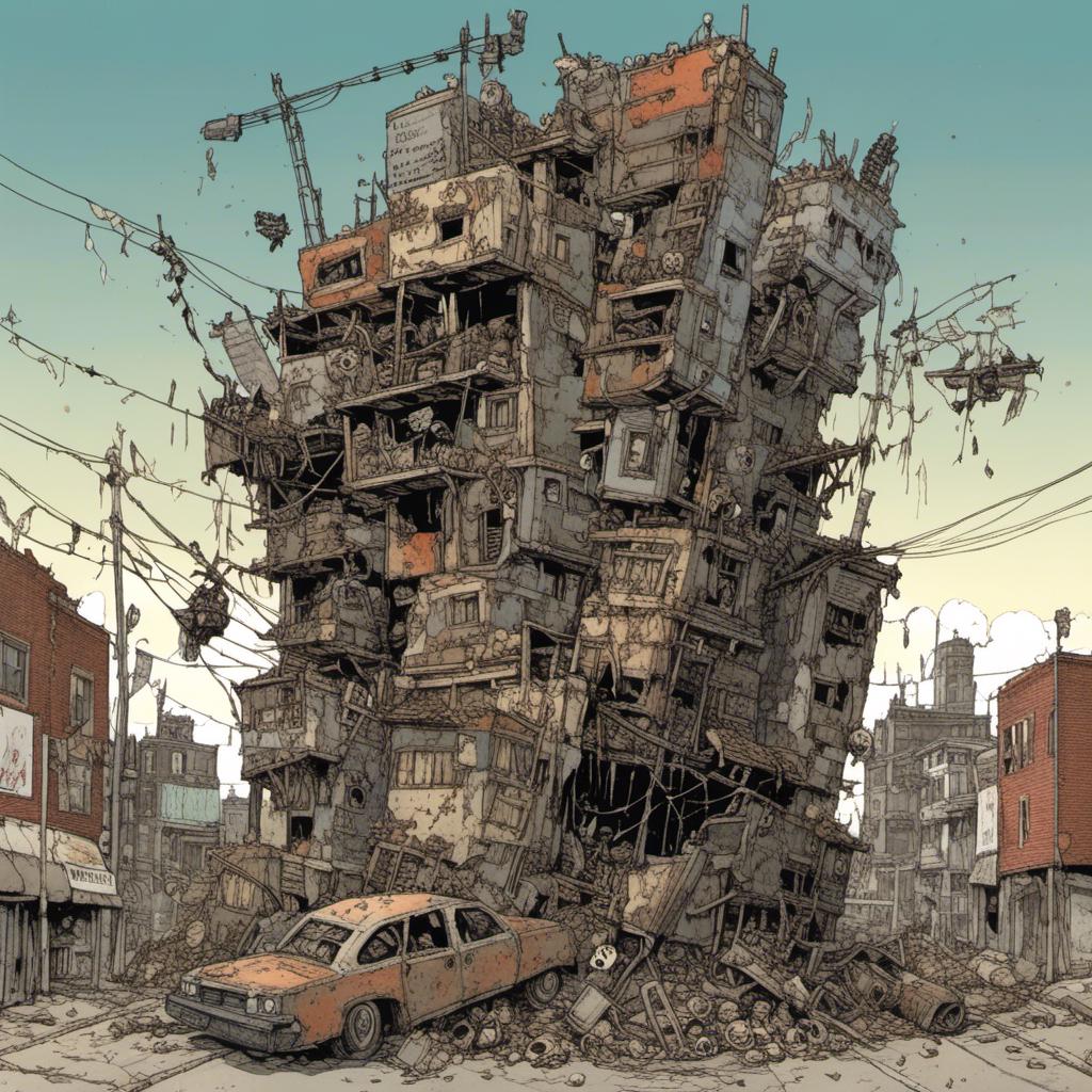 junk city, buildings on top of discarded machine par... | OpenArt