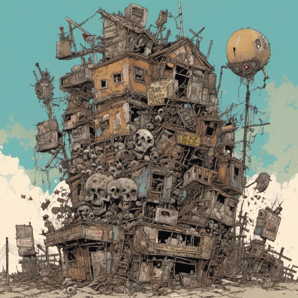 junk city, buildings on top of discarded machine par... | OpenArt