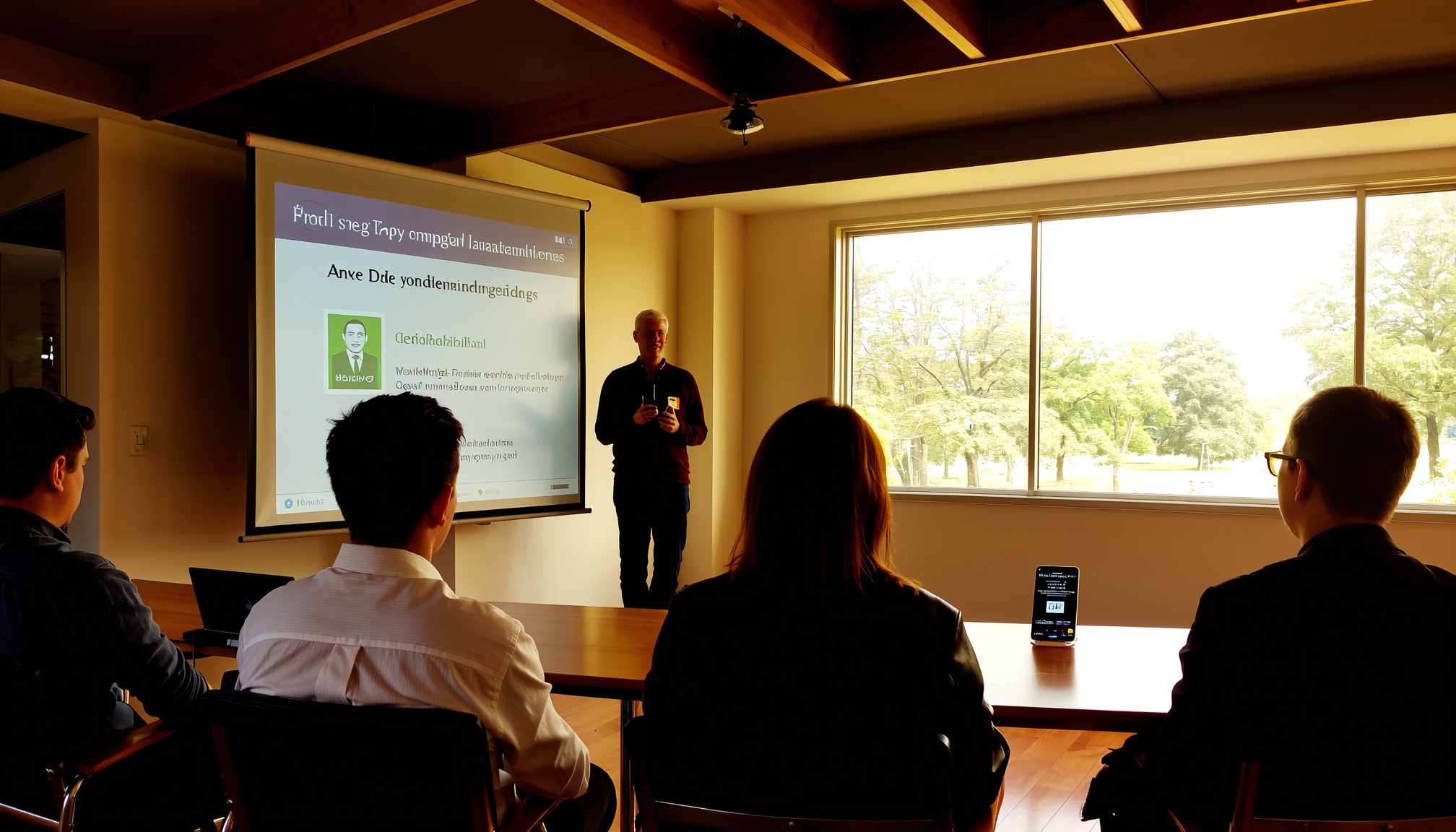 A presenter presenting on leadership