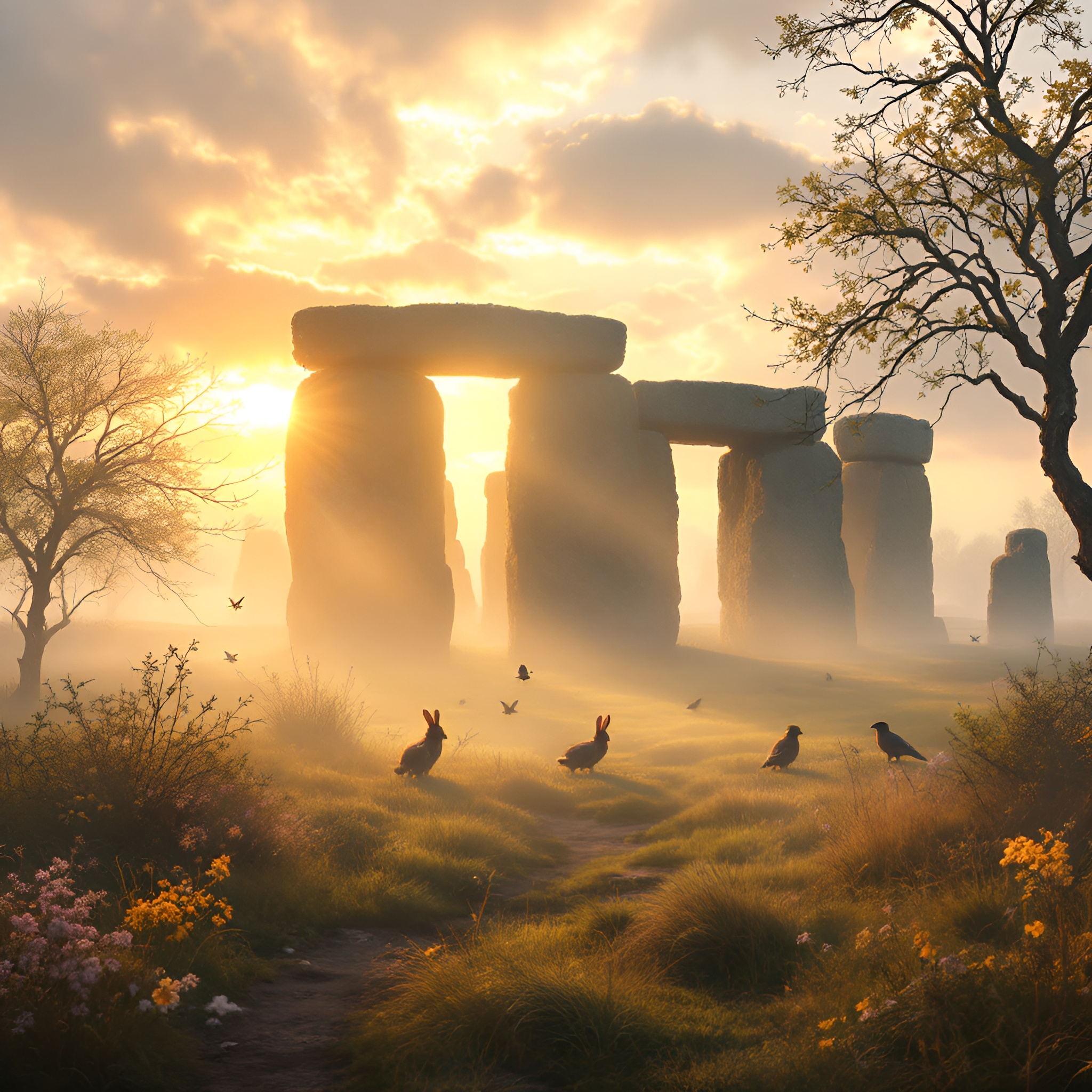 A misty dawn greets Stonehenge with a lingering warm...