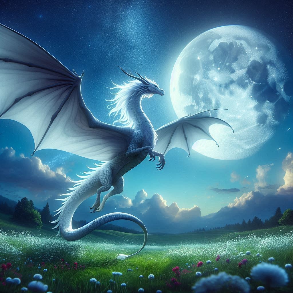 A beautiful white dragon taking off and becoming inv...