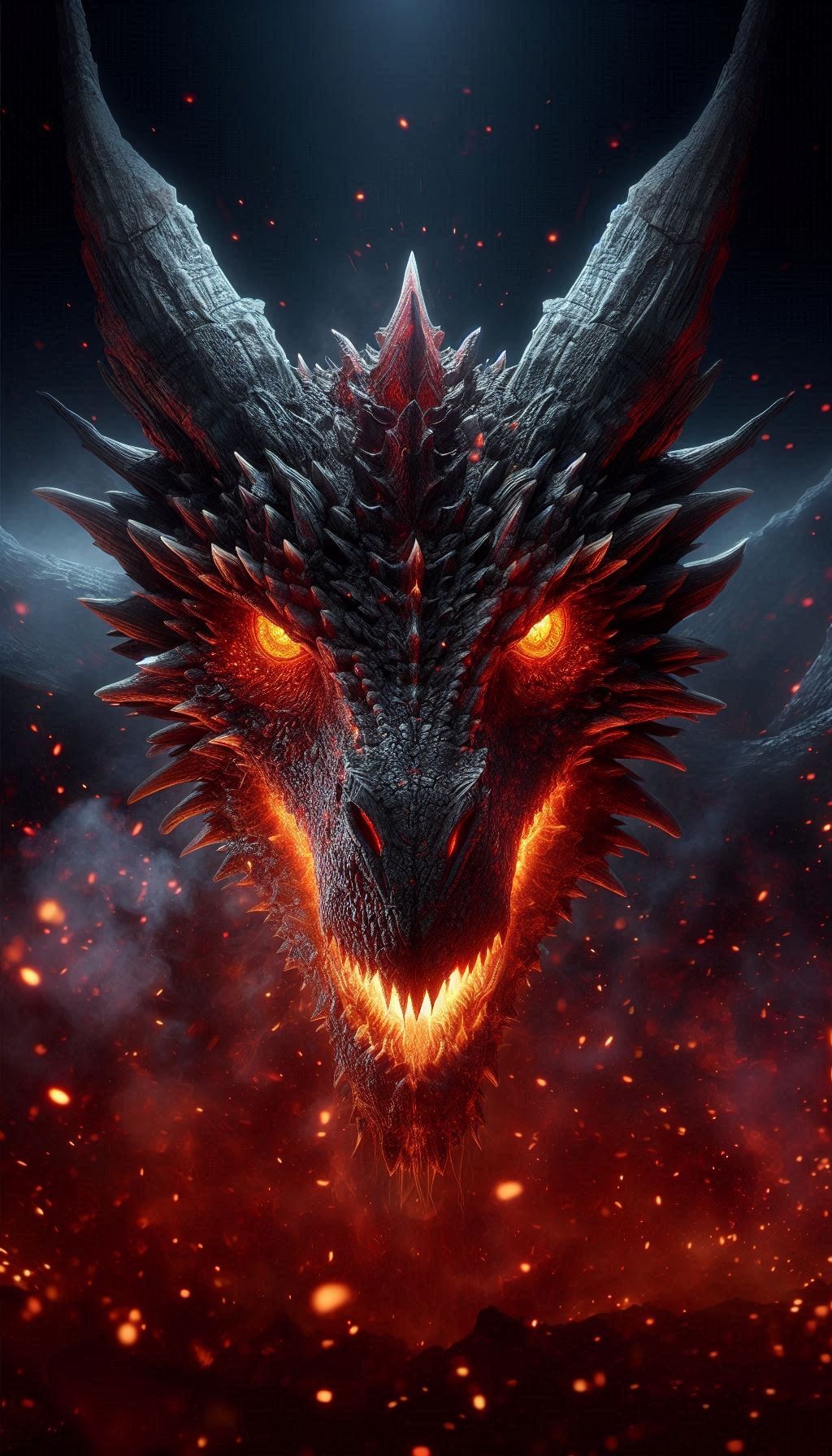 Extreme close-up shot of a terrifying dragon’s face....