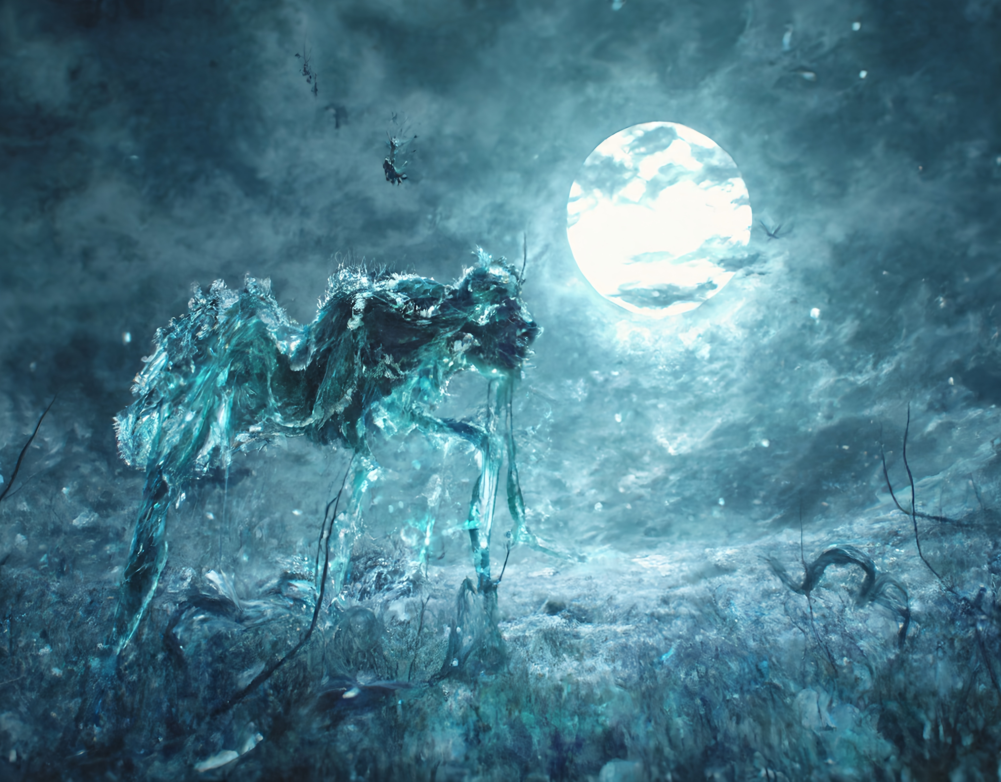 A spectral creature, reminiscent of an ant but forme...