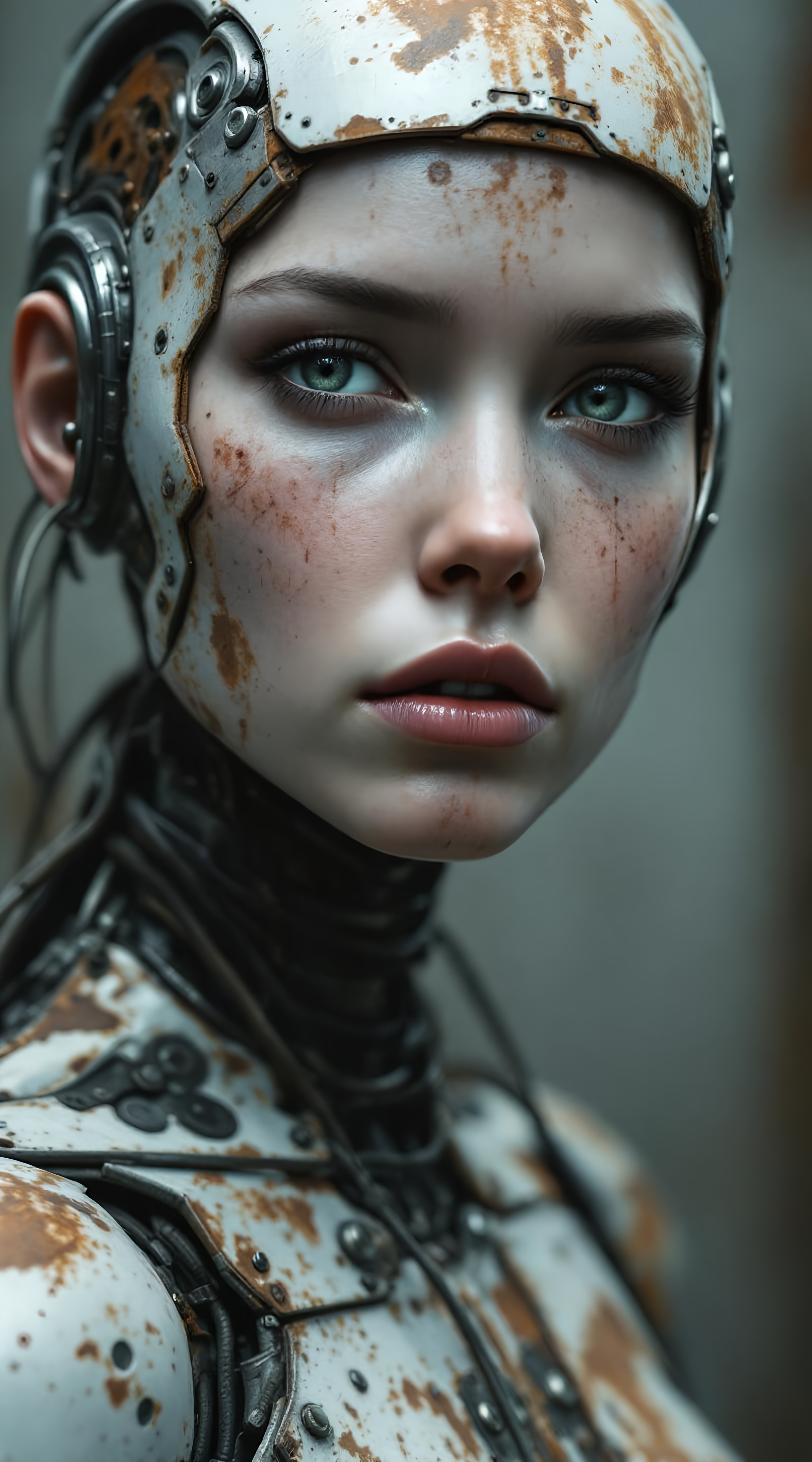 A hyperrealistic full body shot of a young female ro...