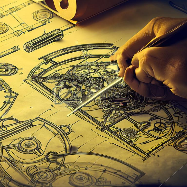 Inventor working on secret project, fantasy illustra...
