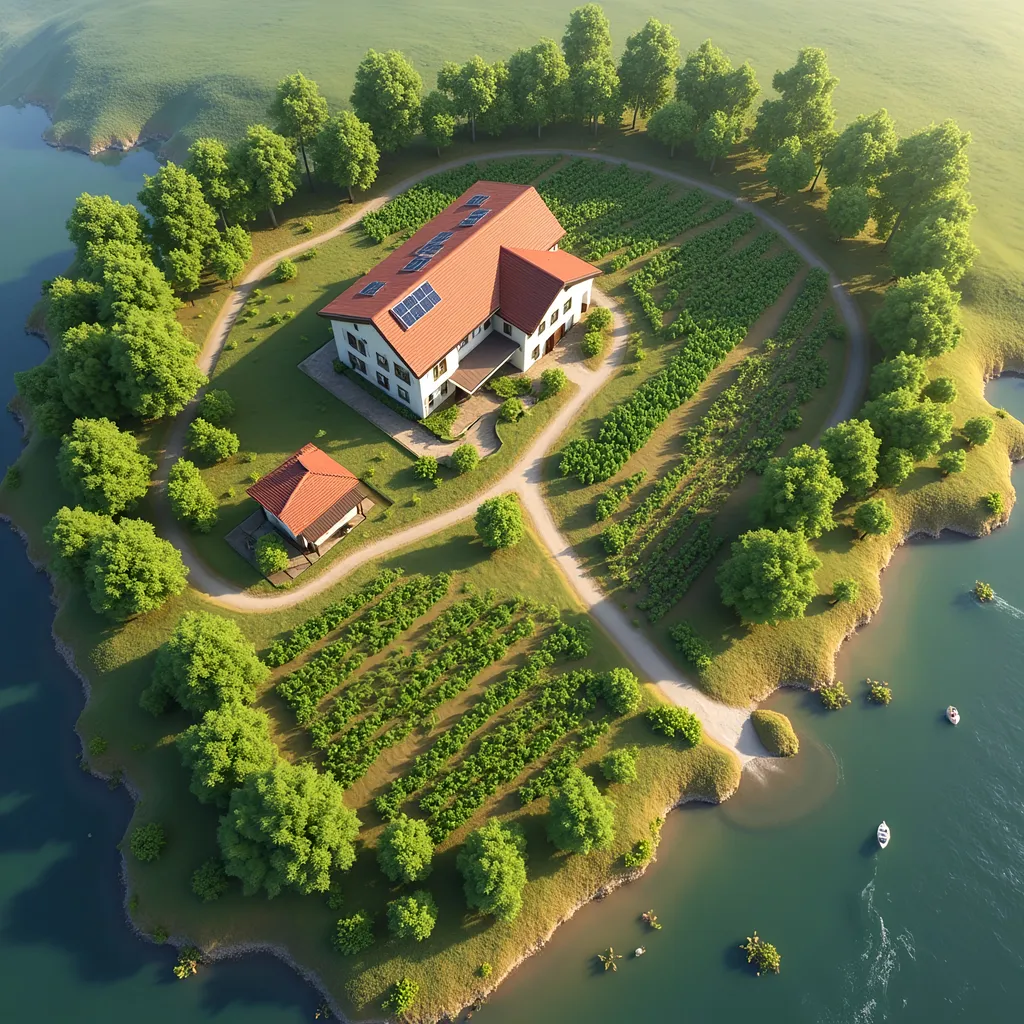 Create a highly detailed and realistic 2D aerial vie...