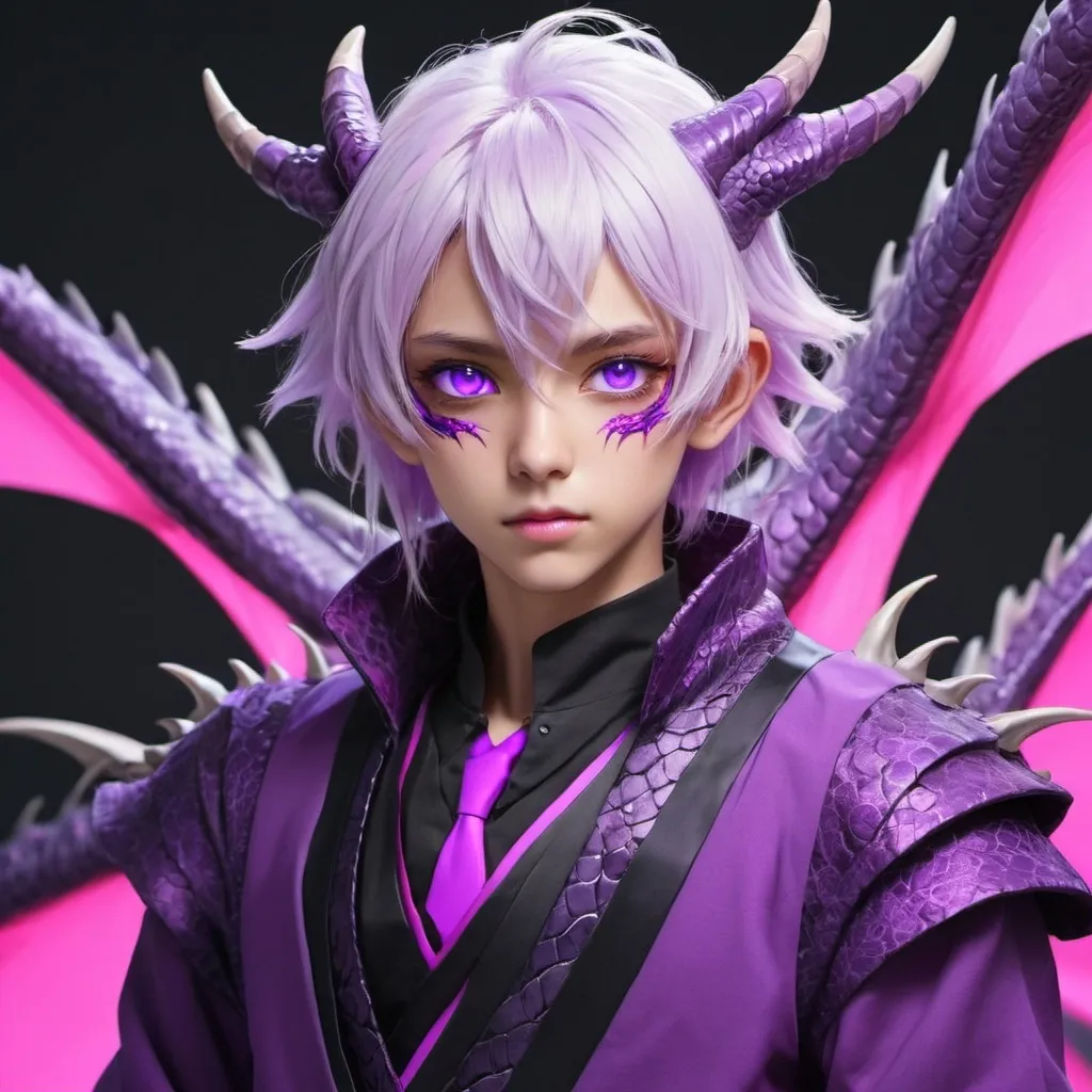 generate anime dragon human with purple eyes and ne...