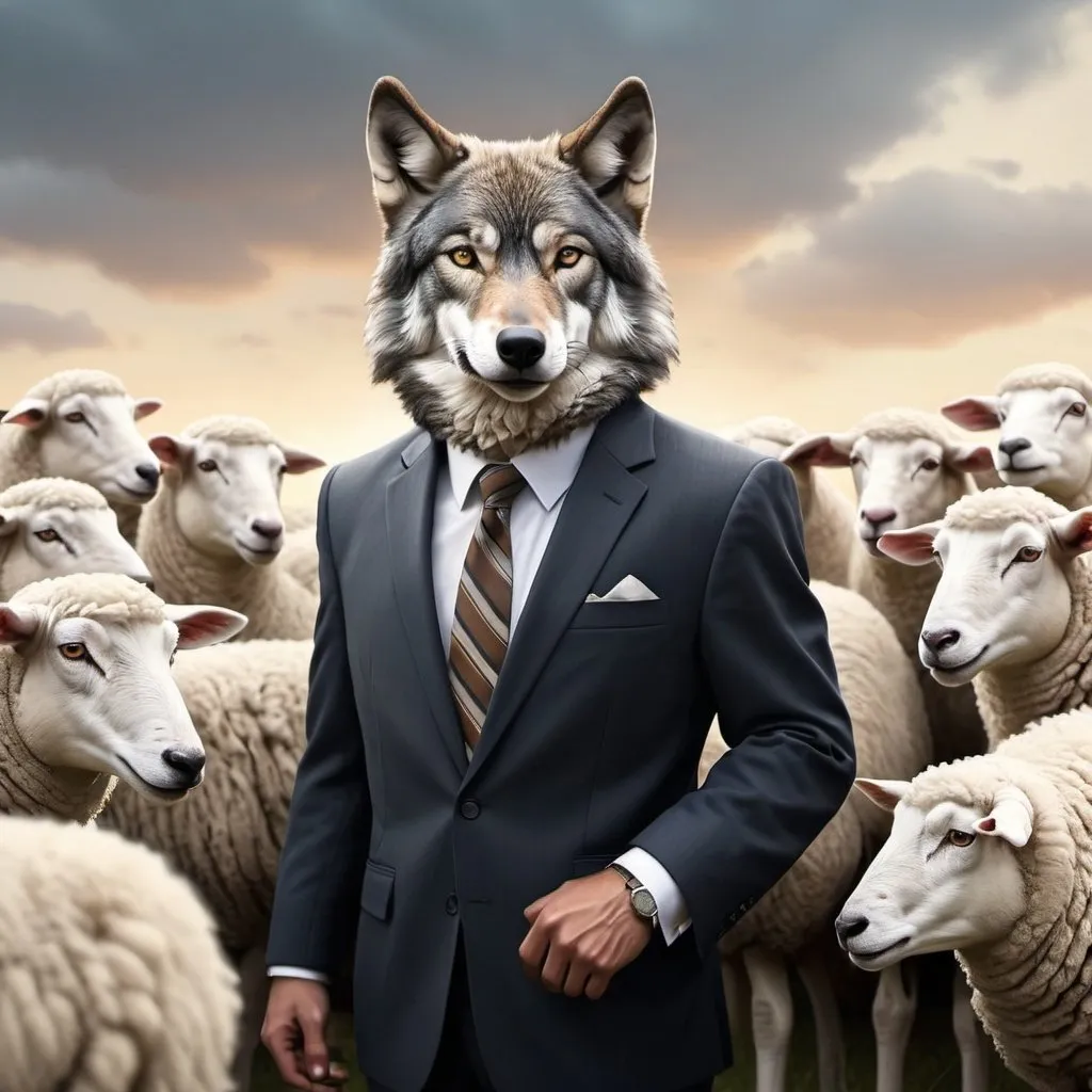 Realistic illustration of a wolf in a business suit...