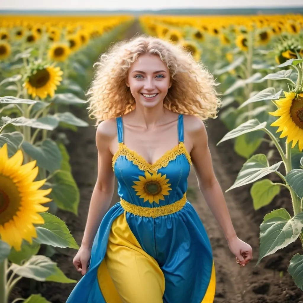Generate Ukrainian women with blond curly hair and...