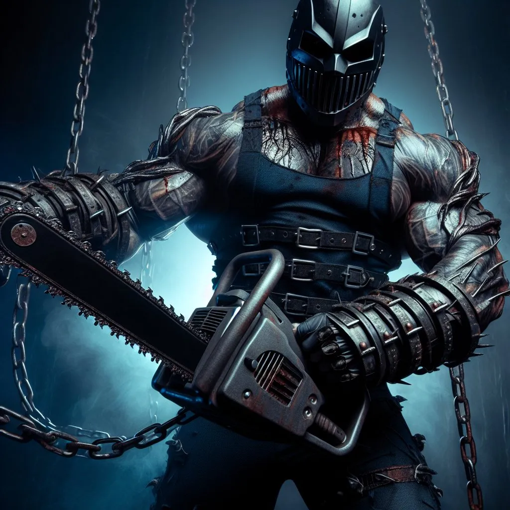 Menacing wrestler with metal gauntlets, carrying a c...