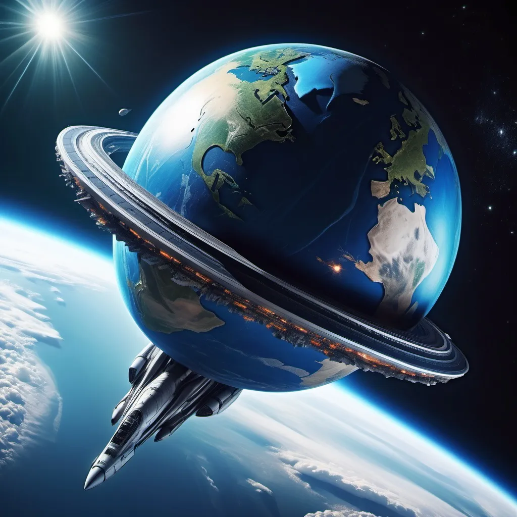 giant spaceship Planet Earth flying to Pollux b to s...