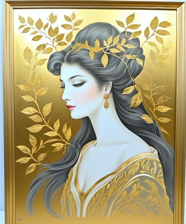 Gorgeous lady in gold leaf lithograph