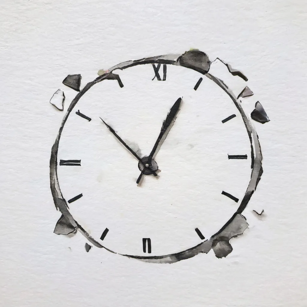 A minimalist illustration of a broken clock with pie...