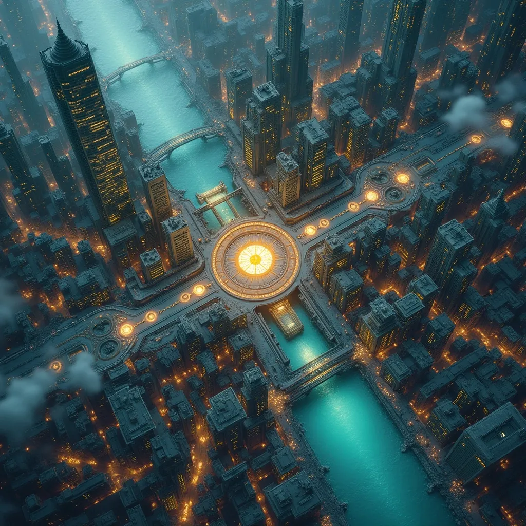 Top down table top RPG style cyberpunk sci-fi city m...