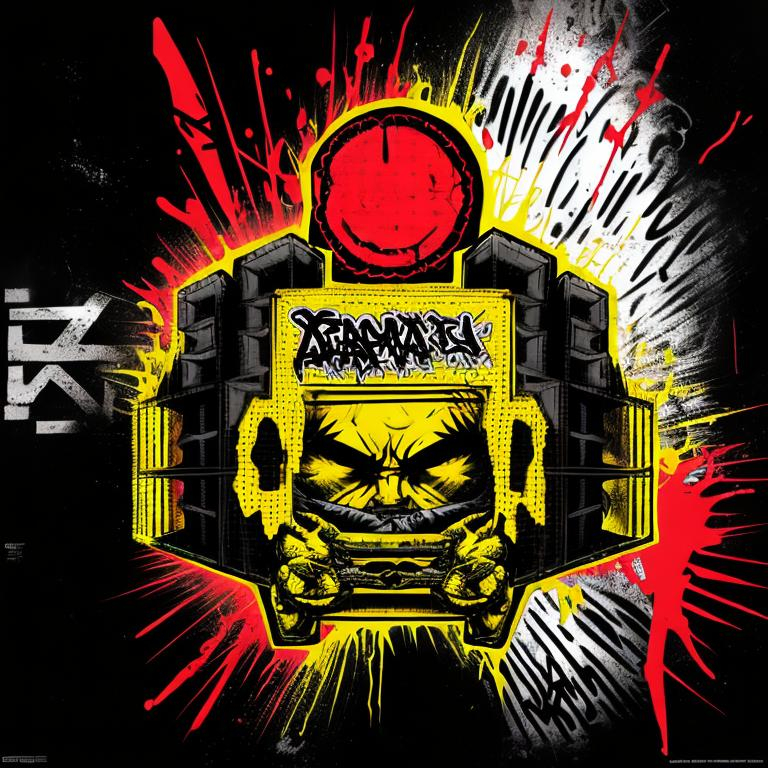 Anarchy fist art, pop art, black background, yellow...