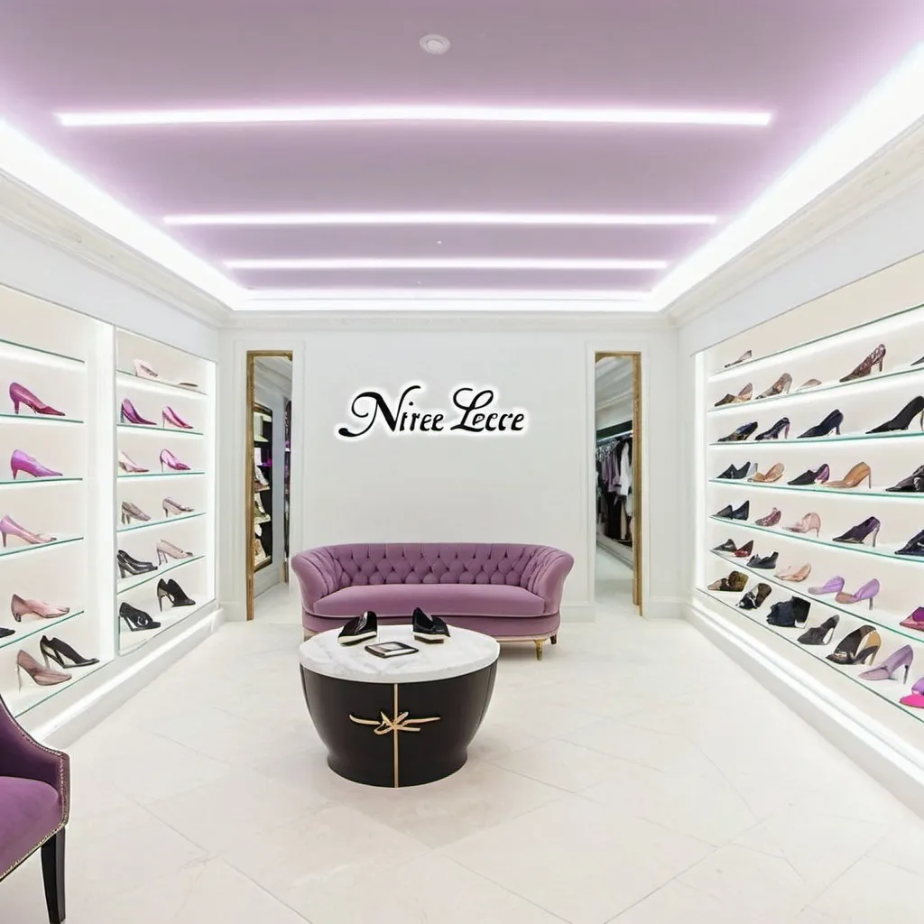 elegant luxury shoe store with words "Niree Lecree"...
