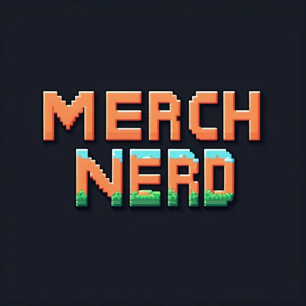 8-Bit Video Game Style Font that says MERCH NERD