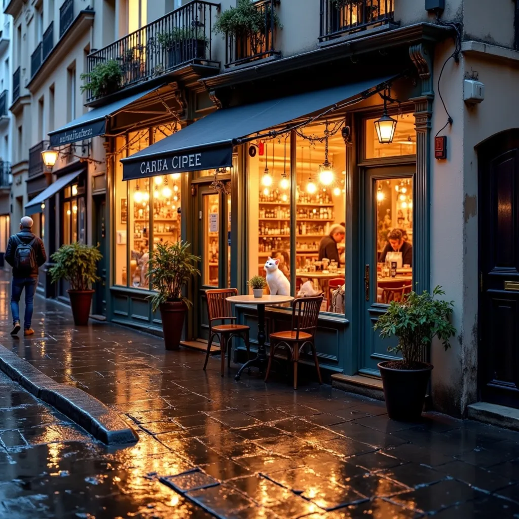 Prompt: An impressionist-style rainy street corner i...