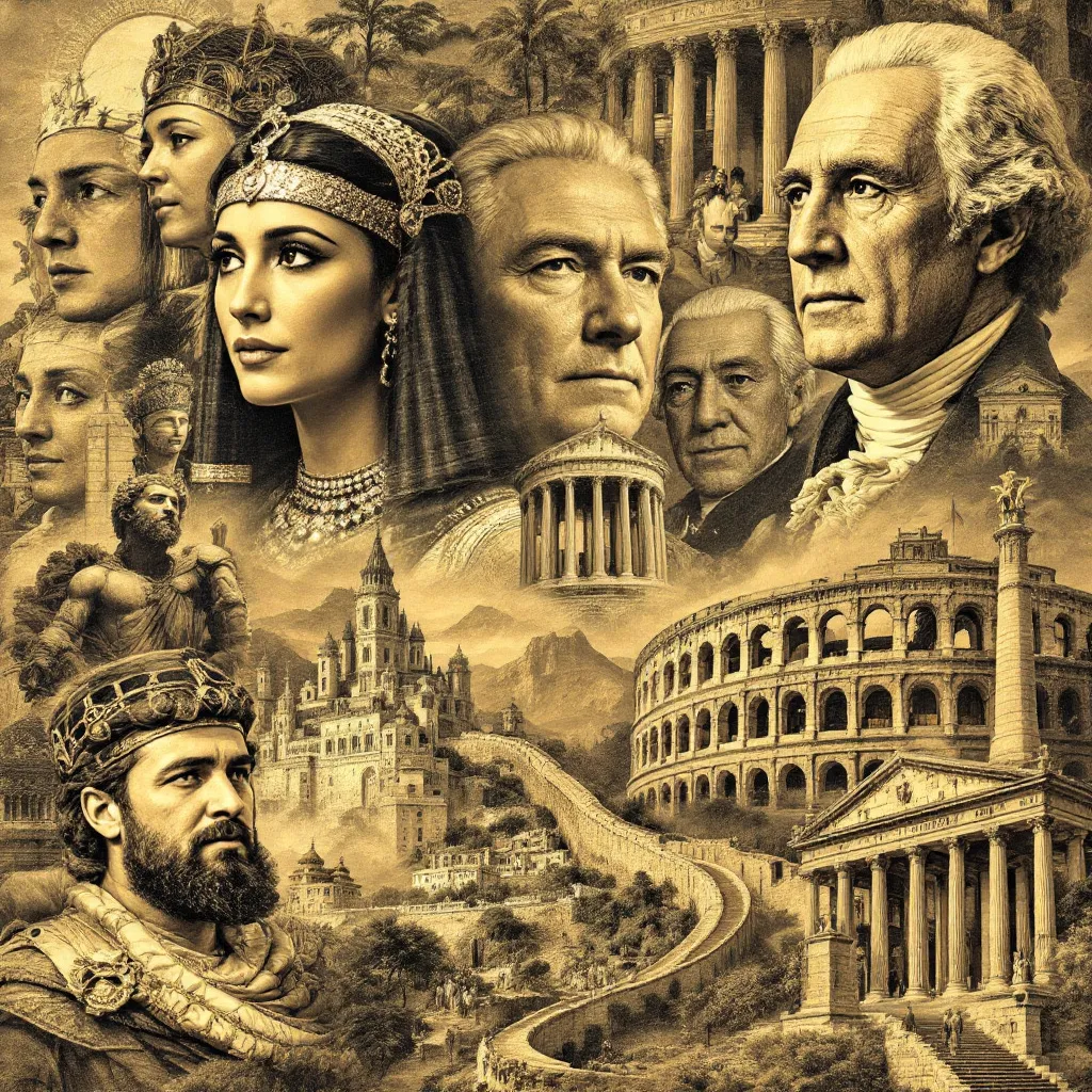 "A detailed collage featuring prominent historical f...