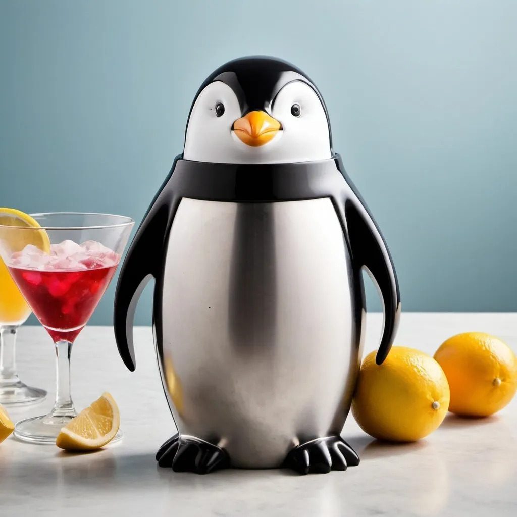 a cocktail shaker shaped like a penguin
