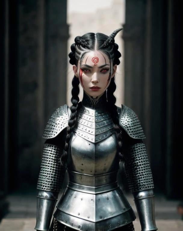 Female, warrior, pale, black hair, tattoos, braids,...