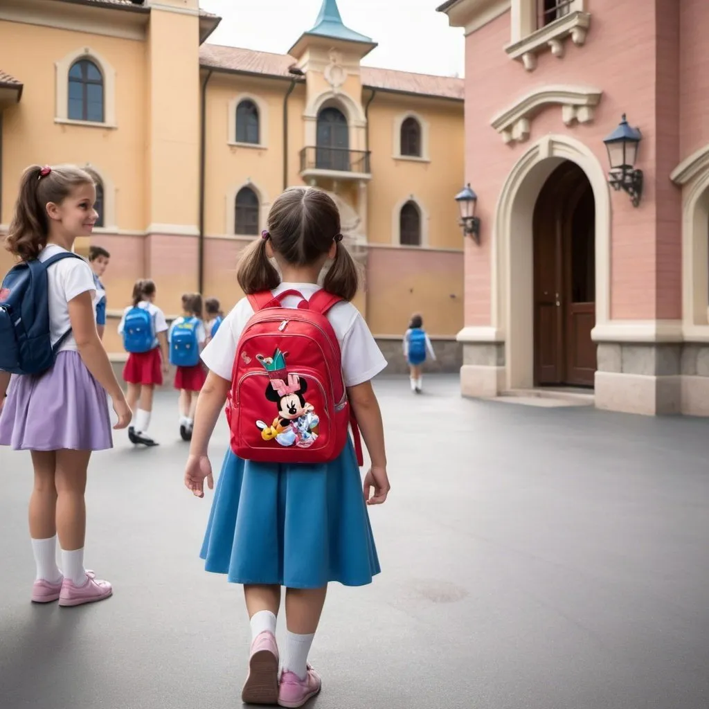 Bambina che entra a scuola Disney