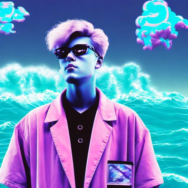 vaporwave picture of a man predicting the future