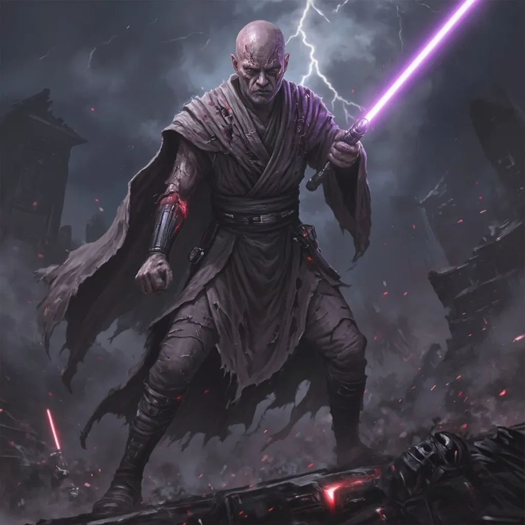 A battle-worn Mace Windu stands on the edge of a dee...