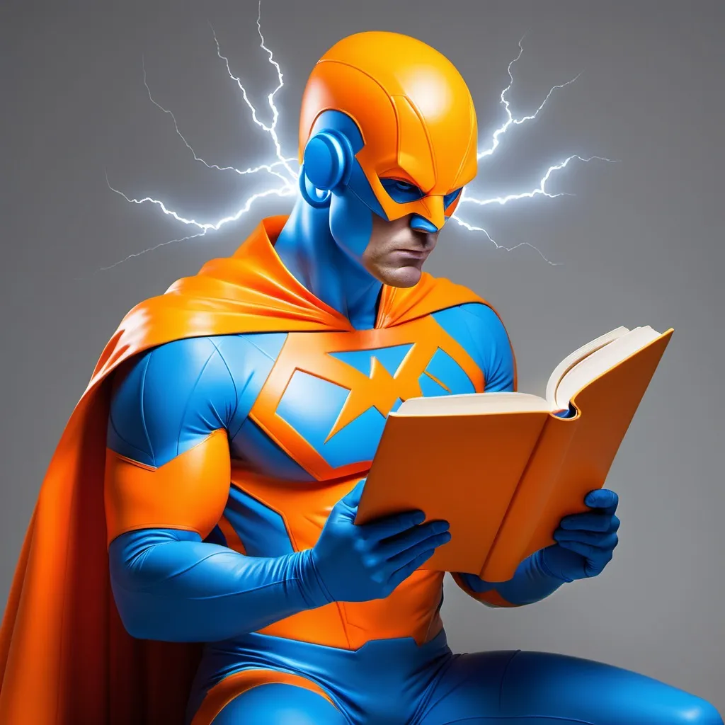 Electric head superhero reading a book. . The superh...