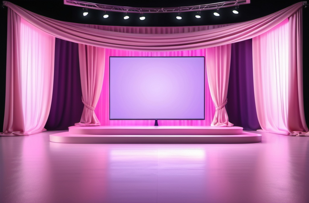A beautiful stage with a large rectangular monitor i...
