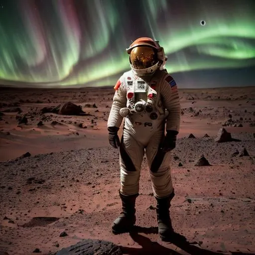 wide angle, landscape picture of an astronaut on the...