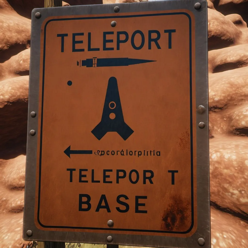a sign with teleport base in rust