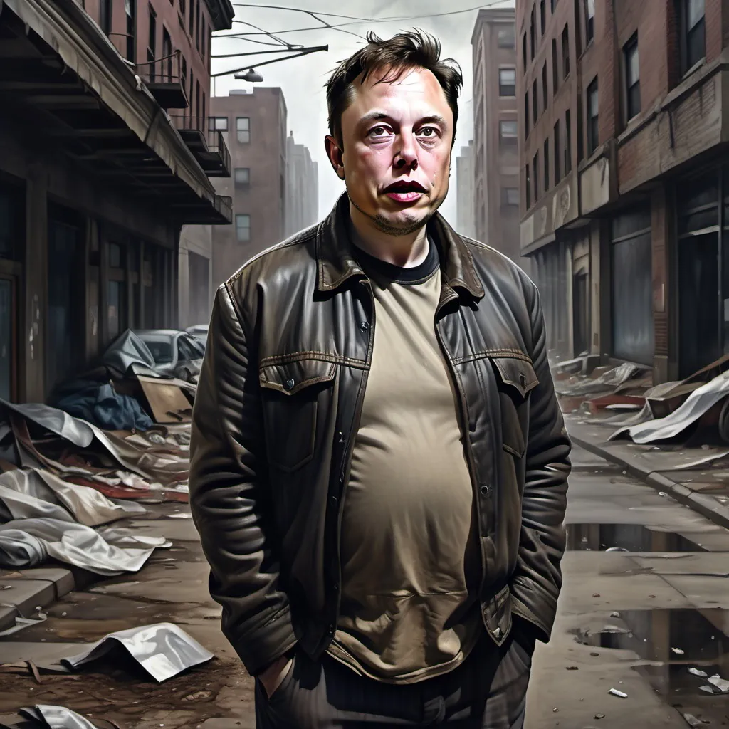 Hyper-realistic version of Elon Musk, disheveled app...