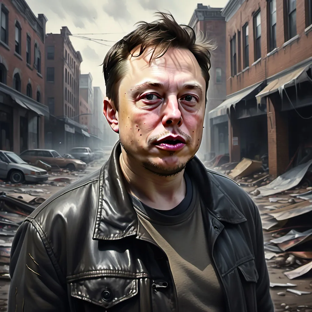 Hyper-realistic version of Elon Musk, disheveled app...