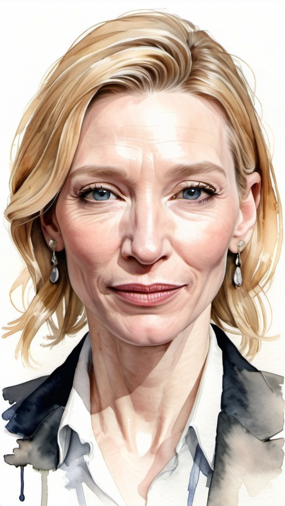 Full headshot in frame Illustration in watercolor of...