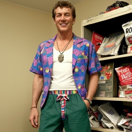 a tacky man who wears out of date clothes