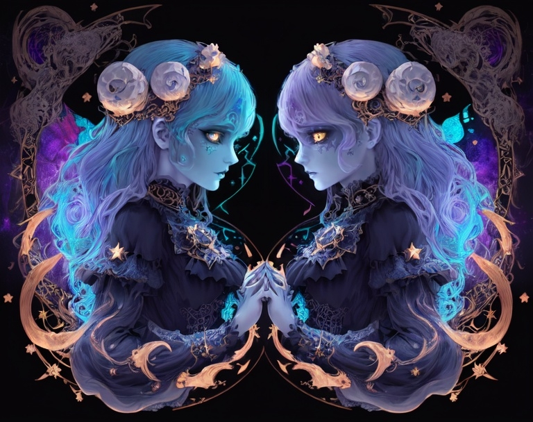 Gemini ,(ghost art style) (zodiac) (star signs), whi...