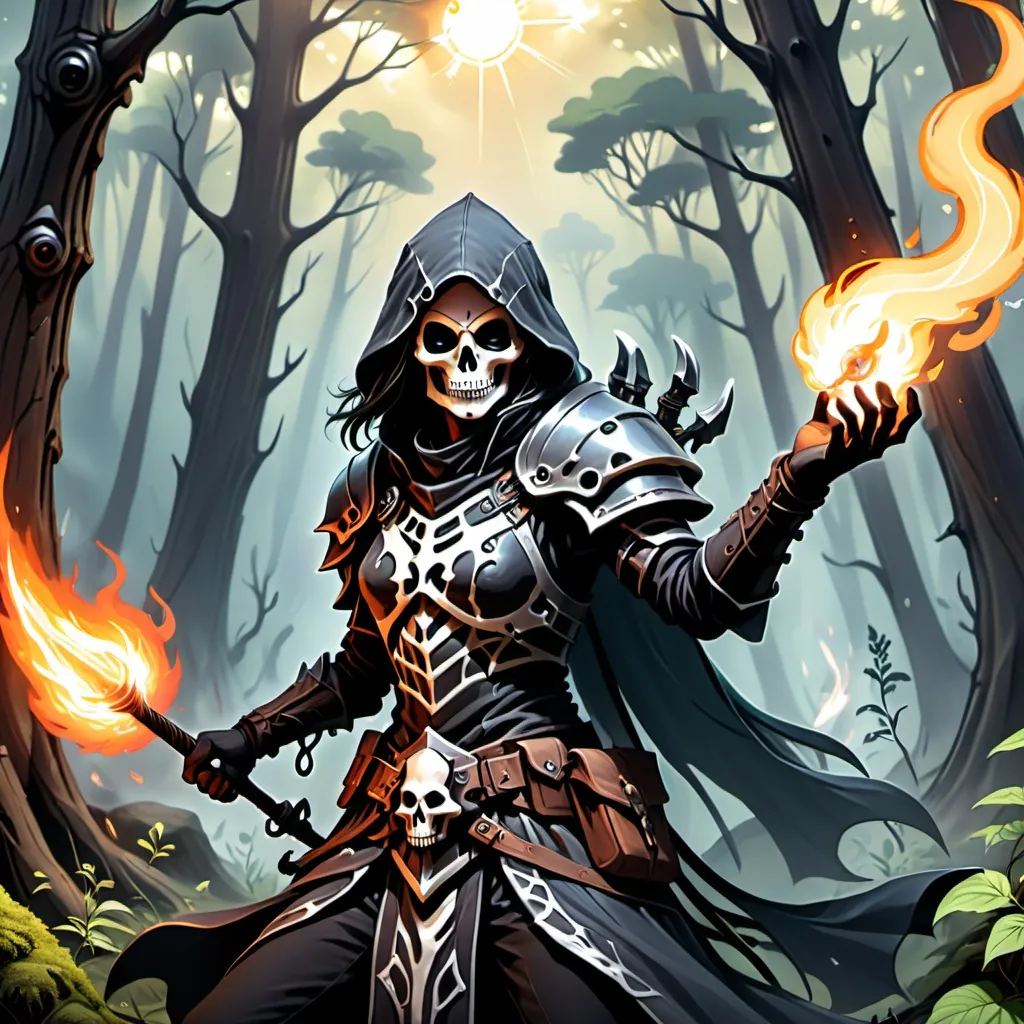 Death ranger in a mystical forest around sunlight an...