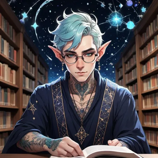Male astral elf mage anime-style art, manga art styl...