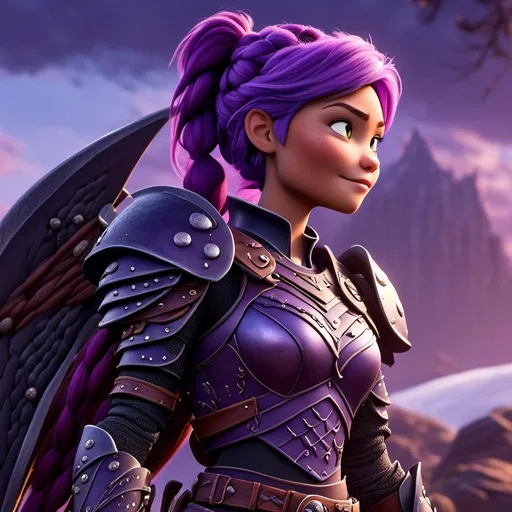 CGI Animation of a viking female, purple ha...