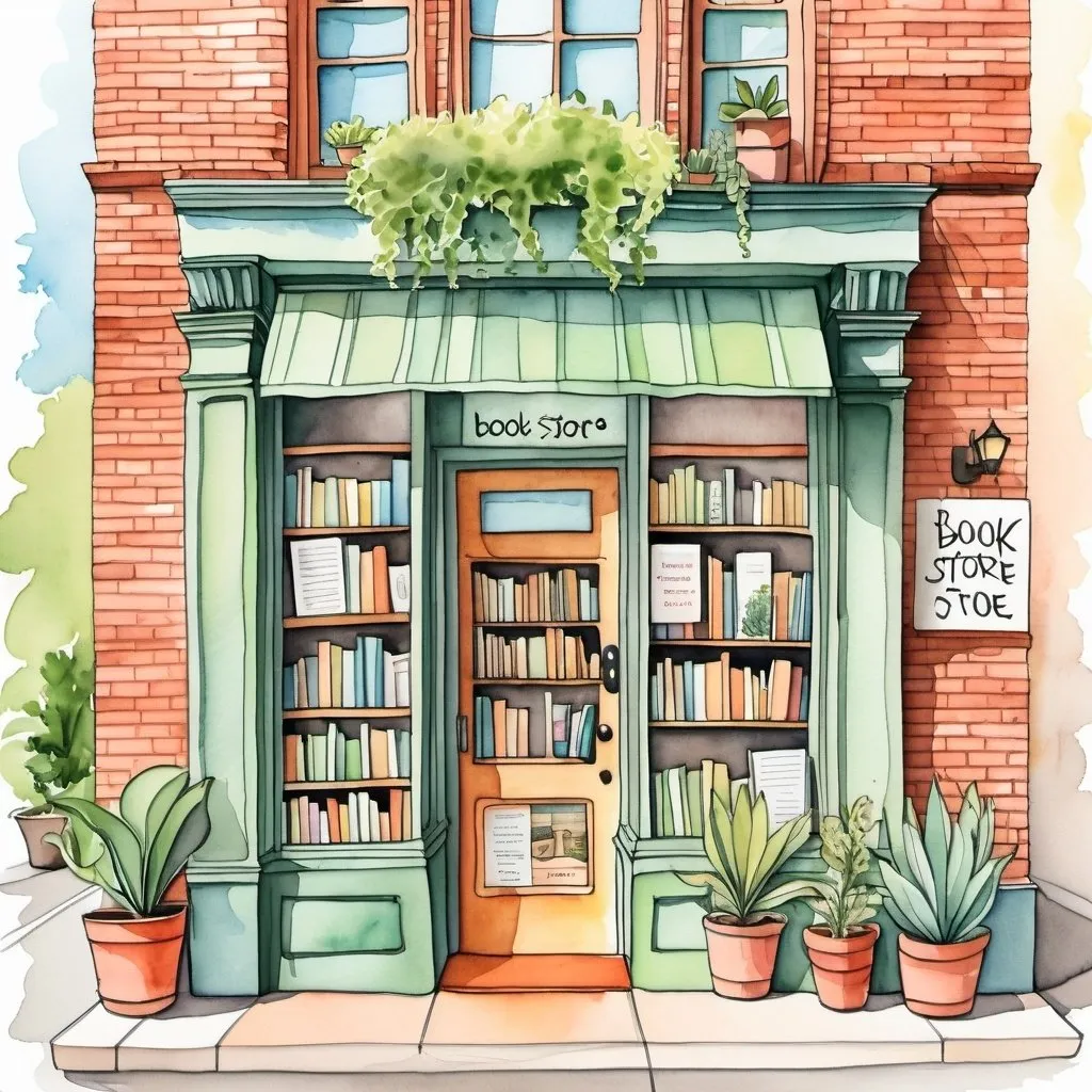 cute book store, cozy book store, illustration, line...