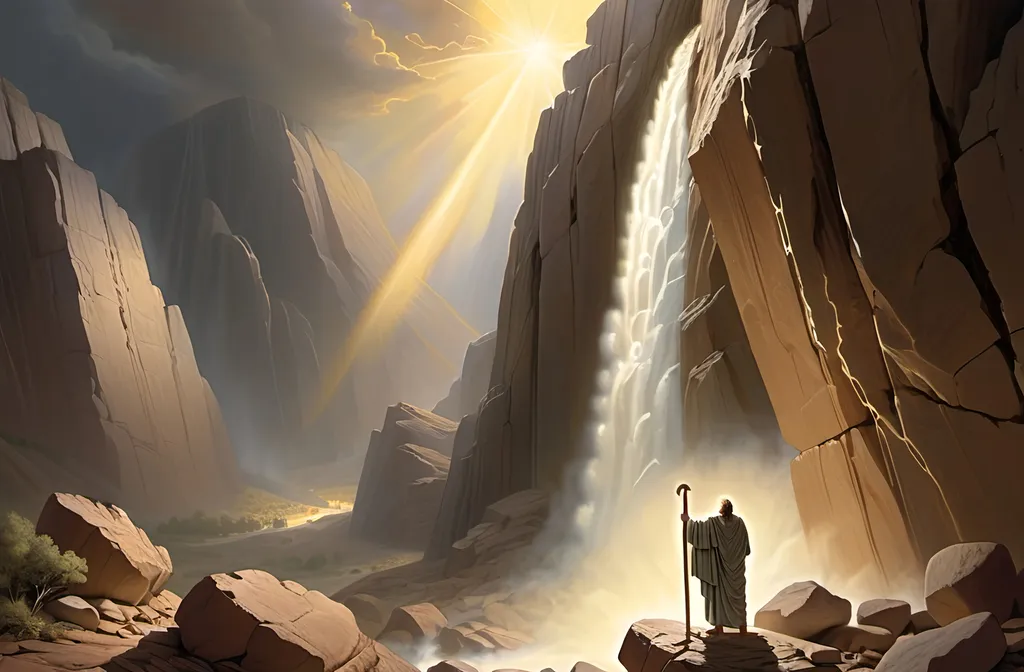 Moses witnessing gods back. A dramatic and awe-inspi...