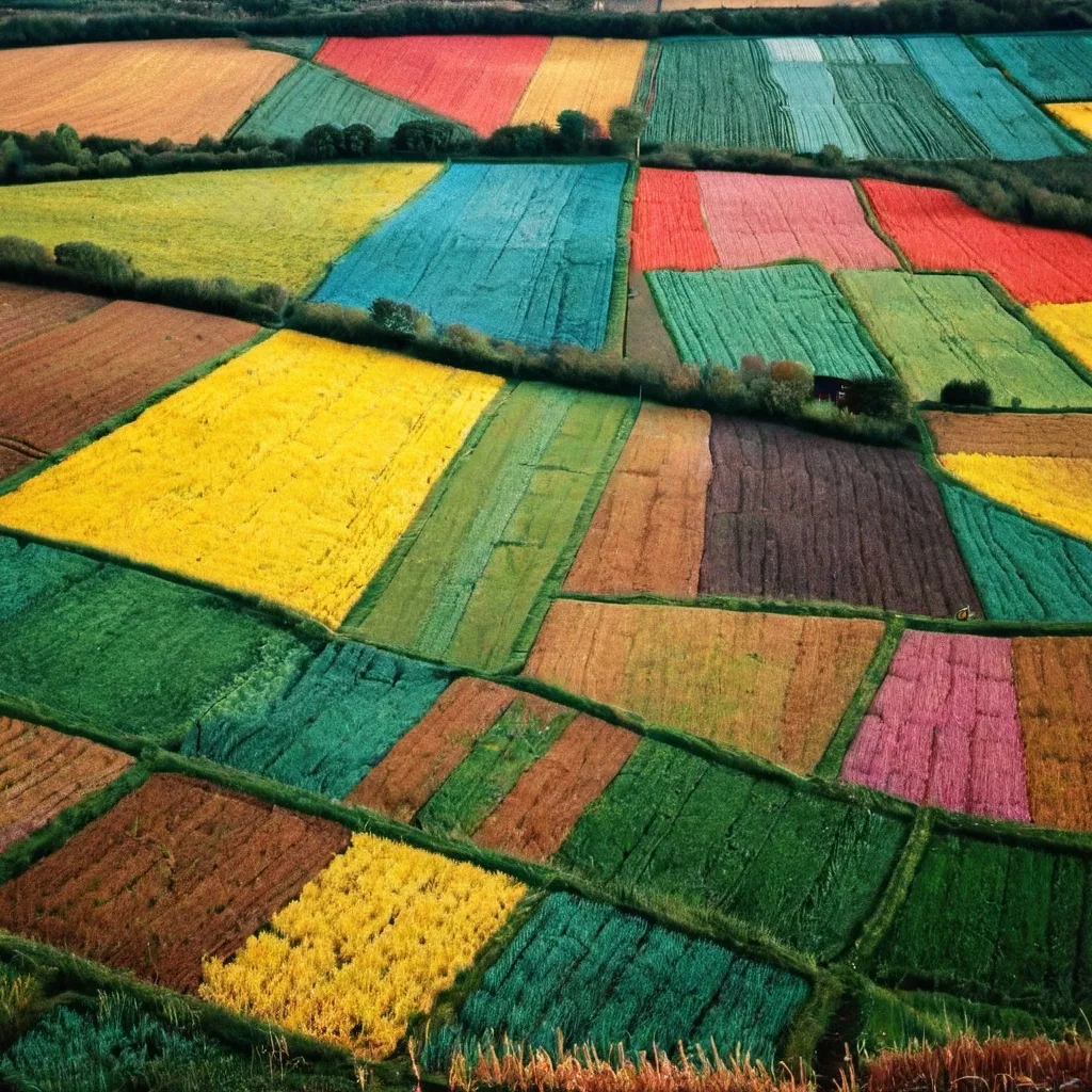A multicoloured patchwork of fields.