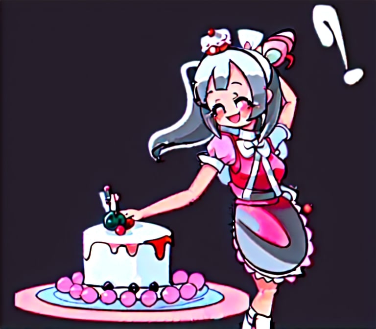 happy anime girl baker put single cherry on top of s...