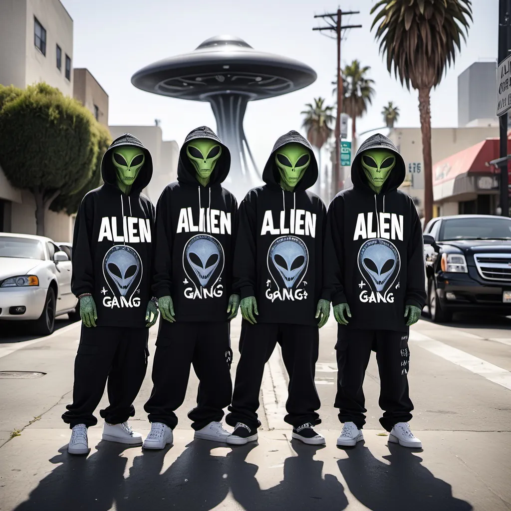 Aliens dressed in ganster clothes in Los Angeles tag...