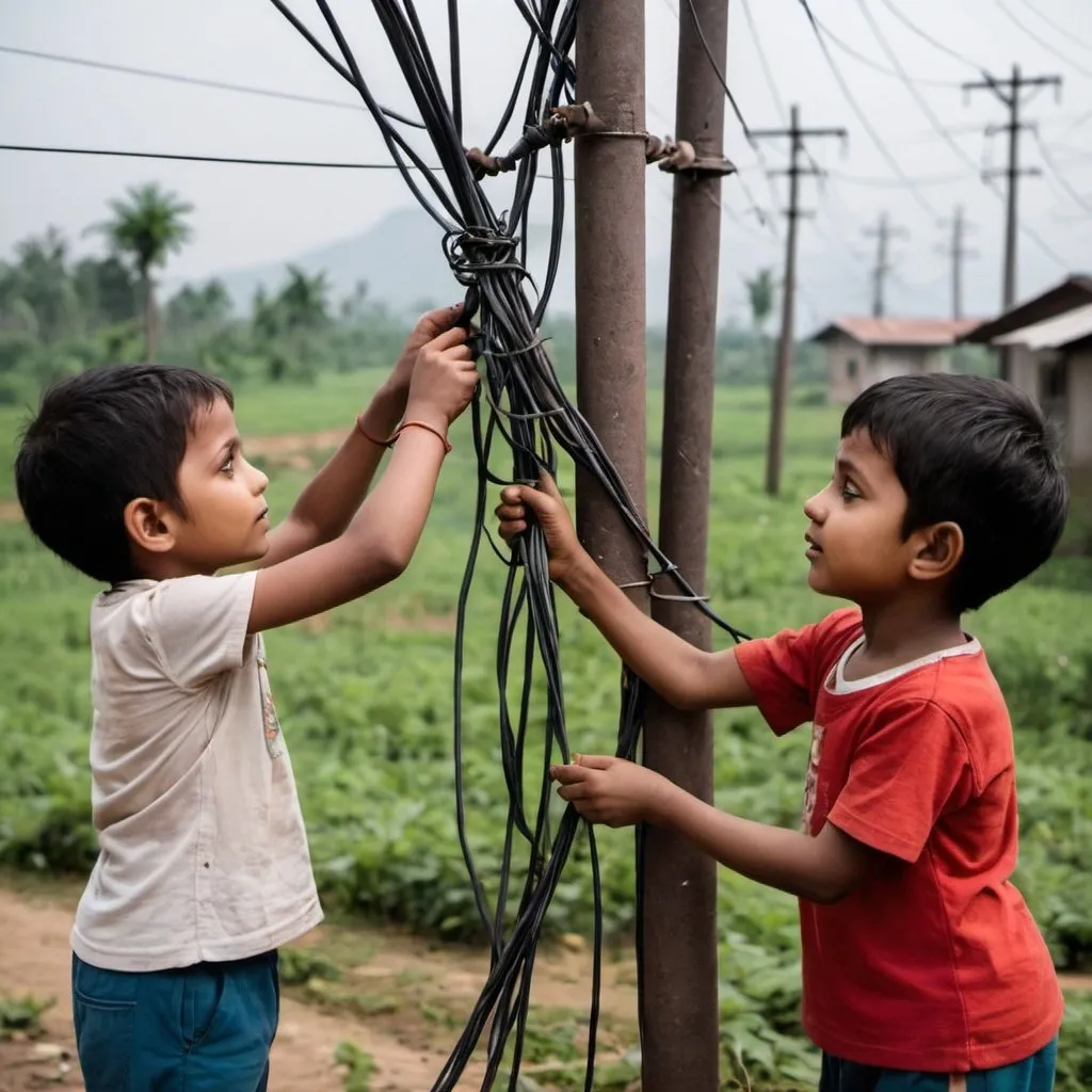 Children touching electric wires