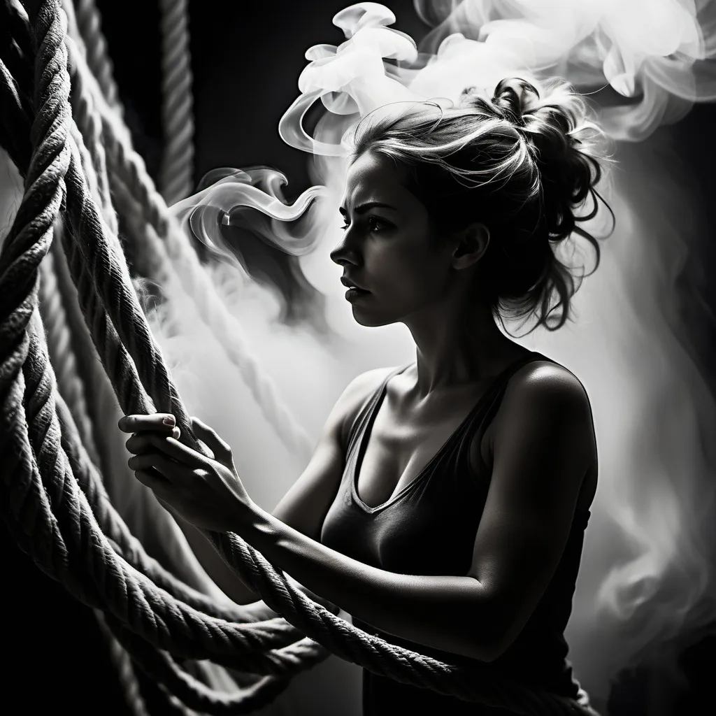 Black and white, women gazing through a chaotic wall...