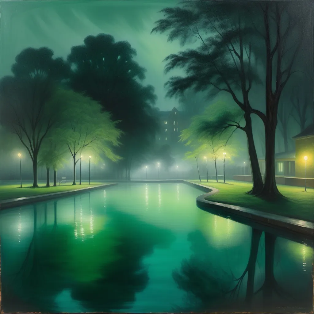 Painted ghostly green pool, shimmering and ethereal,...